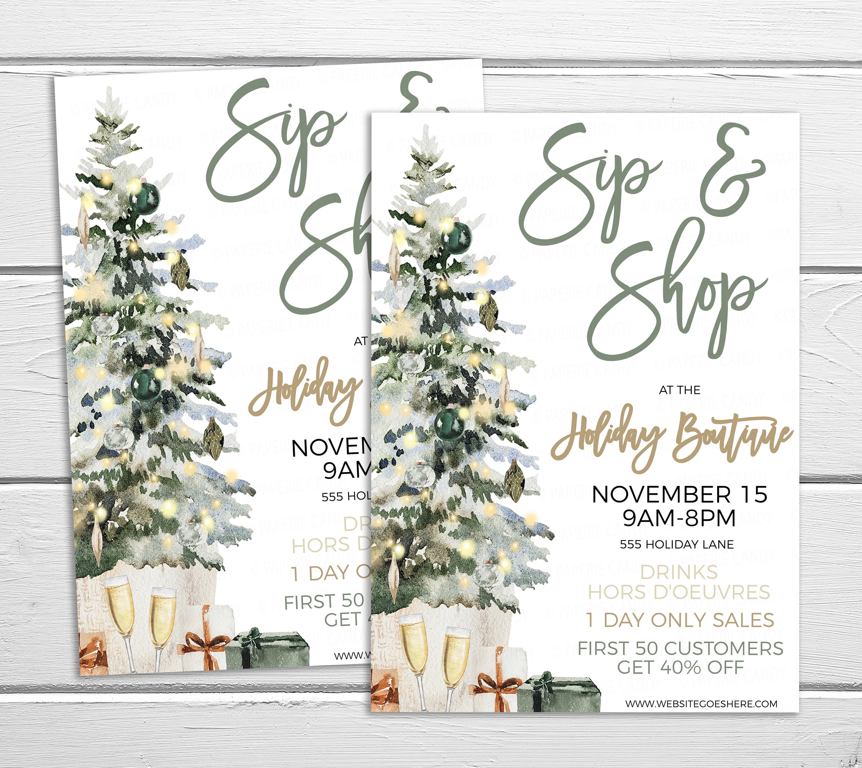 Editable Sip and Shop Invitation, Winter Holiday Christmas Invite ...