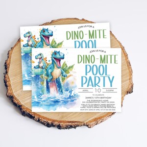 Dinosaur Pool Party Invitation Dino Water Park Invite - Etsy