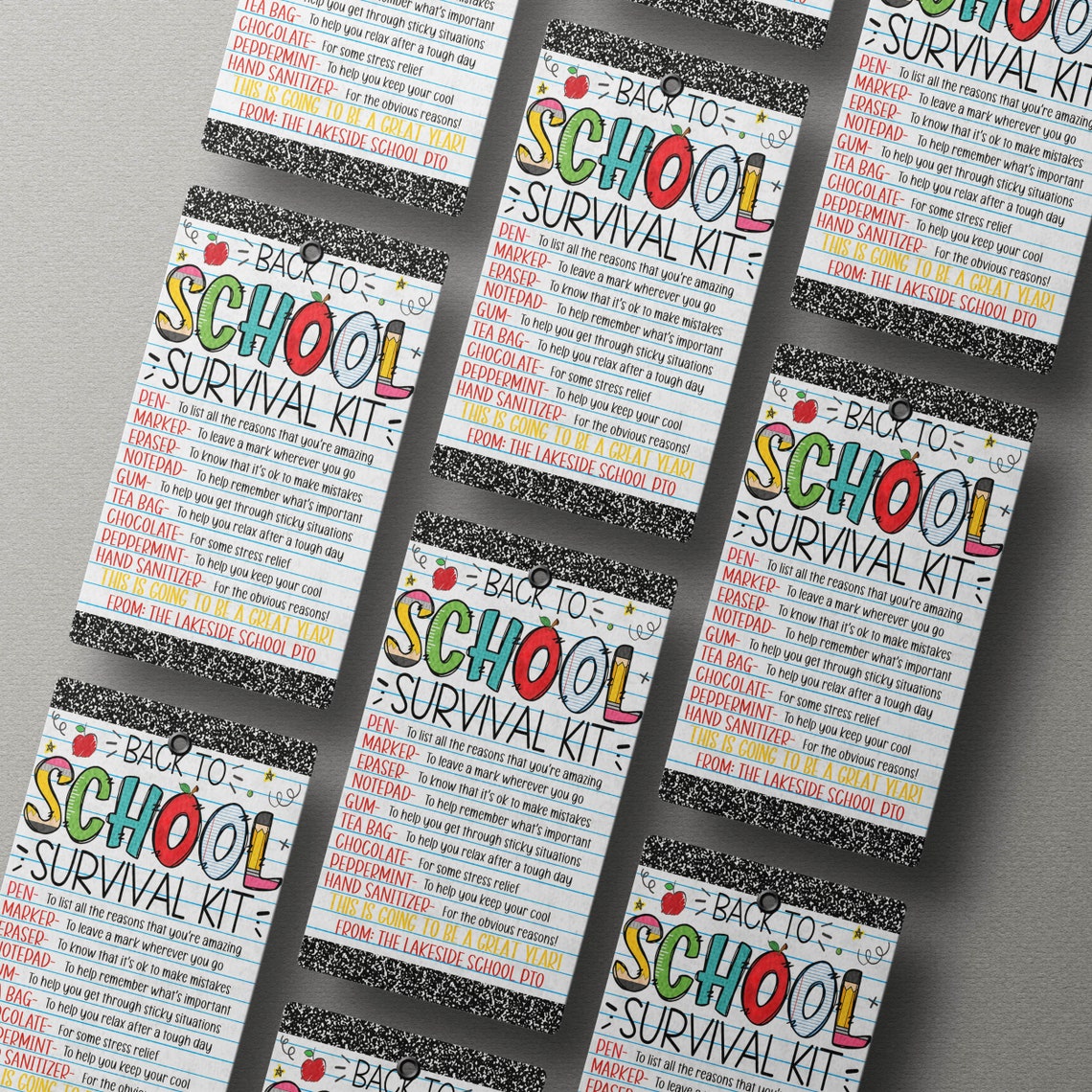 Back to School Survival Kit Gift Tag, Welcome Back First Day, Gift for ...