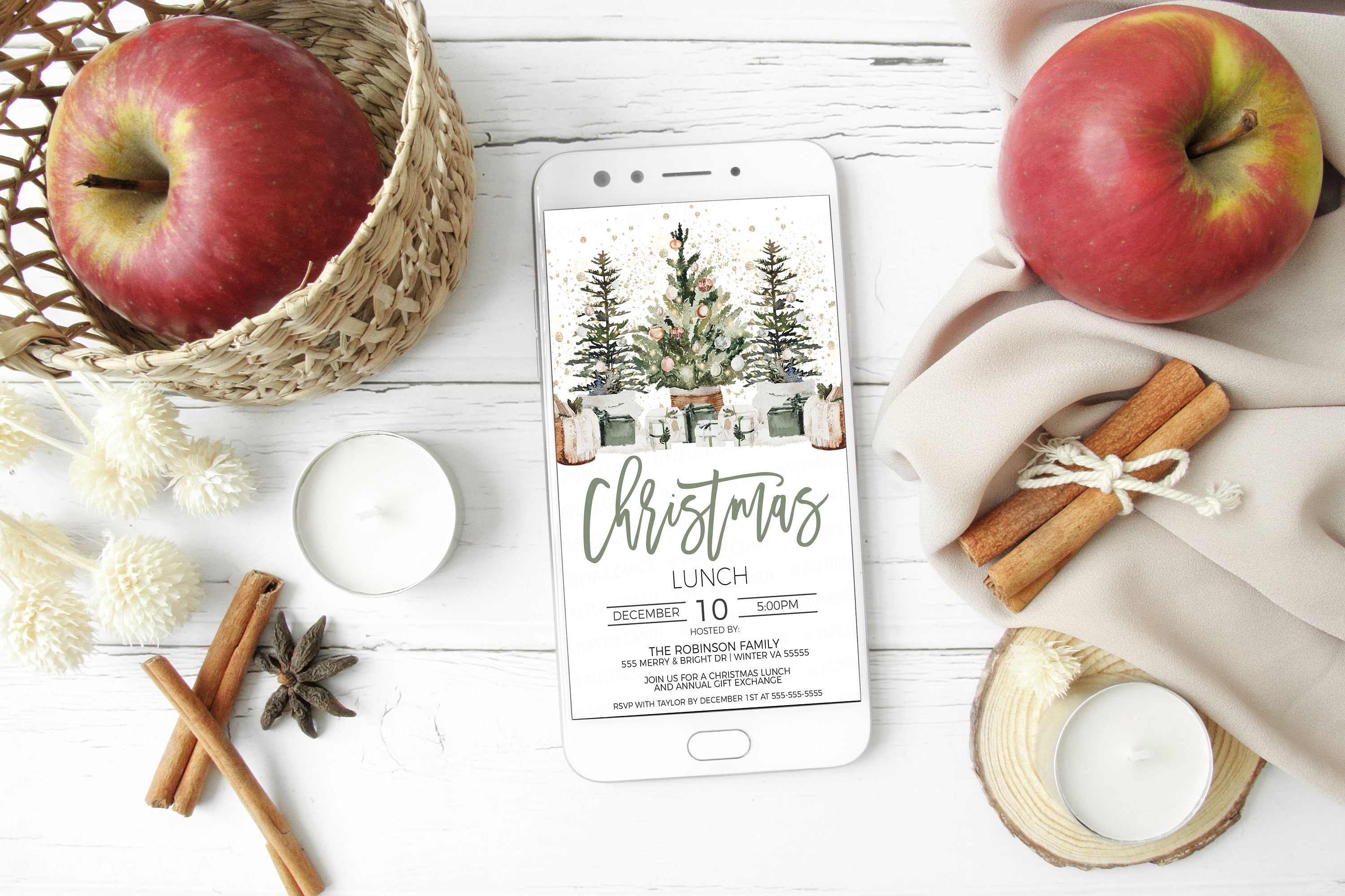Editable Christmas Lunch Party Invitation, Brunch Luncheon Dinner ...