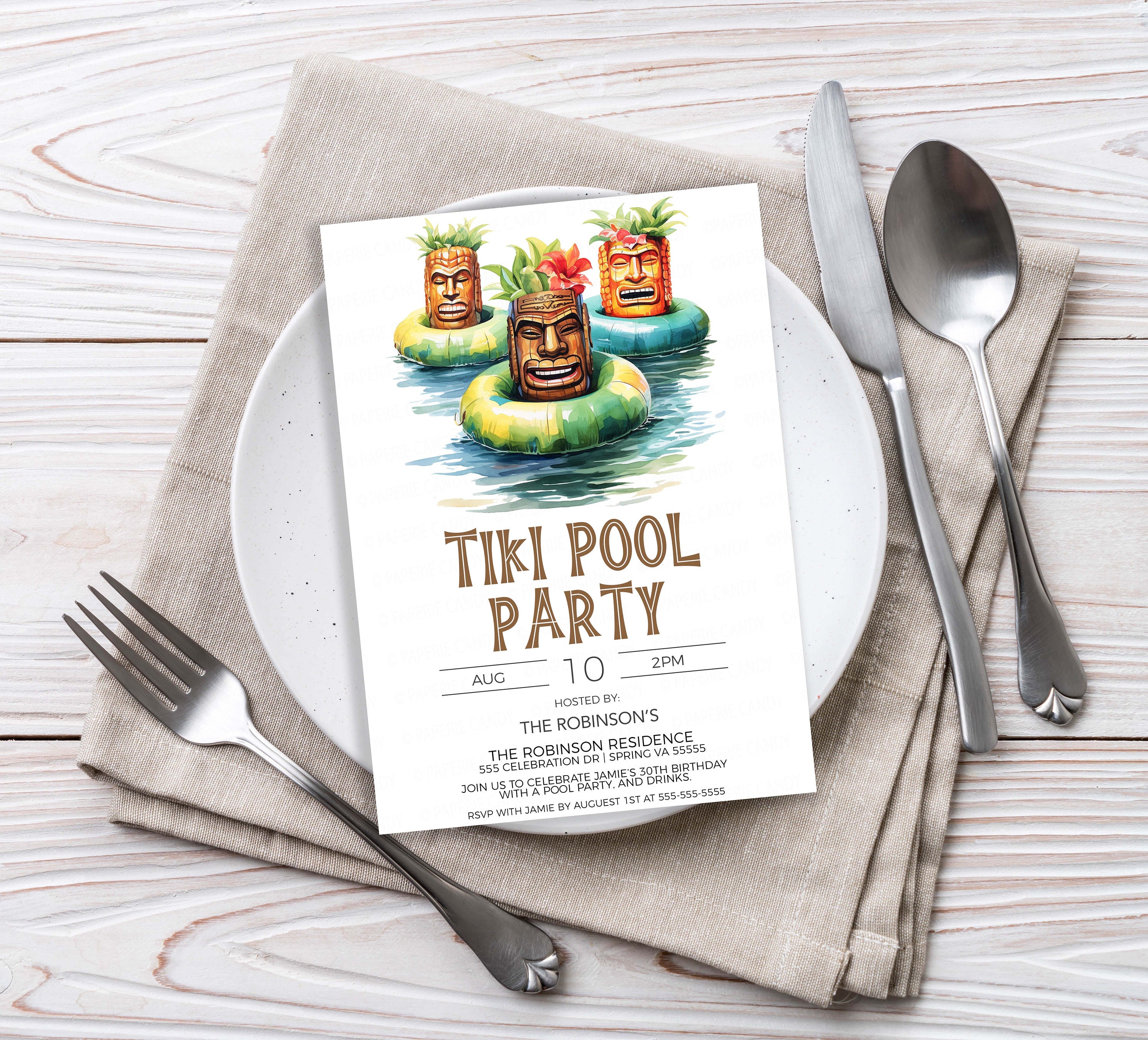 Tiki Pool Party Invitation Tiki Water Park Party Invite - Etsy