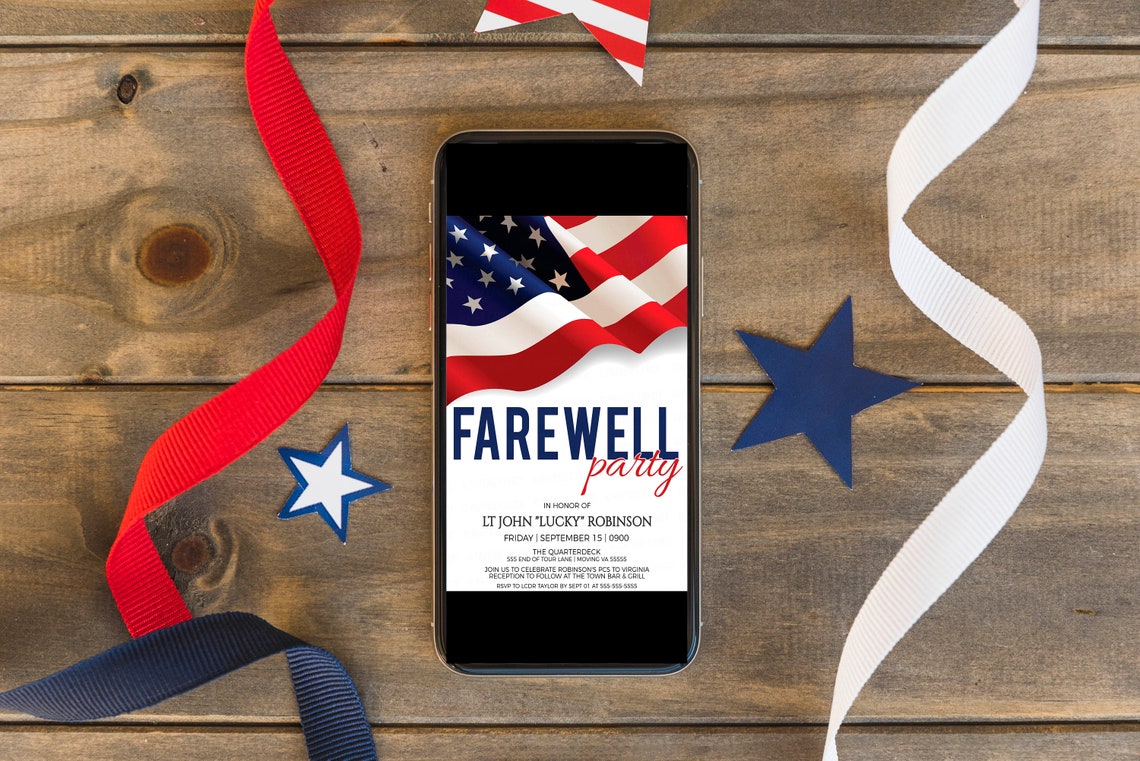 Military Farewell Party Invitation, American Flag Invite, Hail & Bail ...