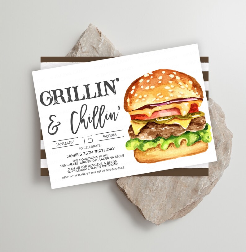 Grillin' and Chillin' Invitation, BBQ Barbeque Invite, Burgers Beer ...