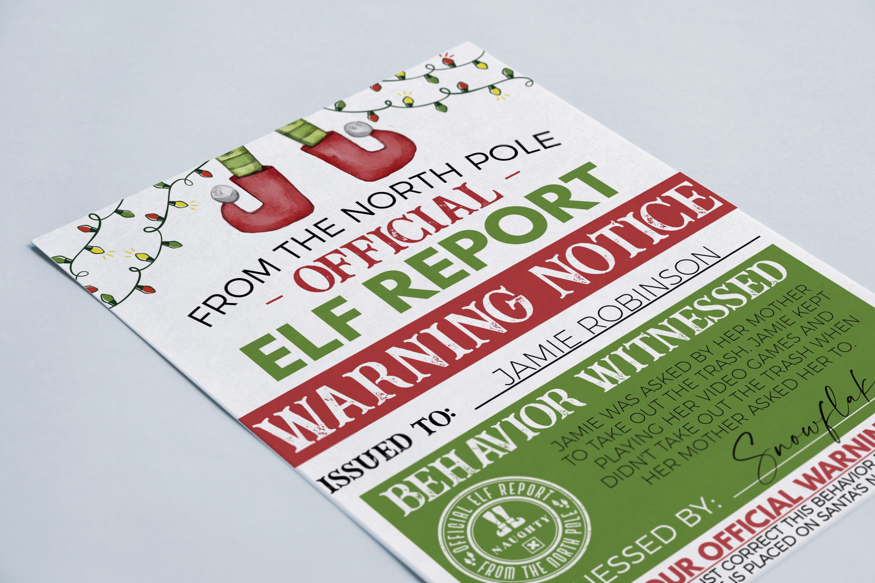 Elf Naughty Warning Report, Editable Elf Letter, Printable Elf Letter ...