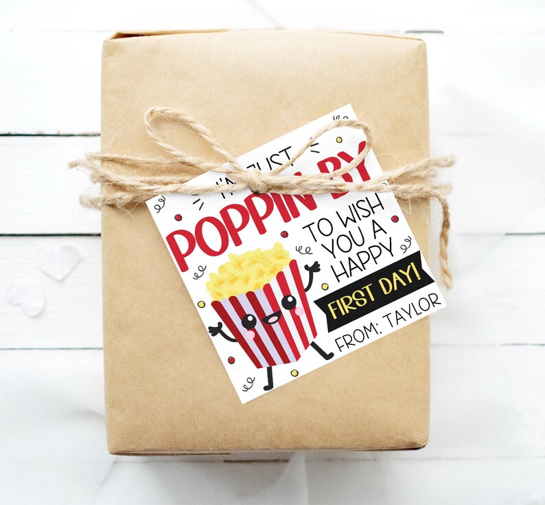 Back to School Popcorn Gift Tag, Poppin' by to Wish You A Happy First ...