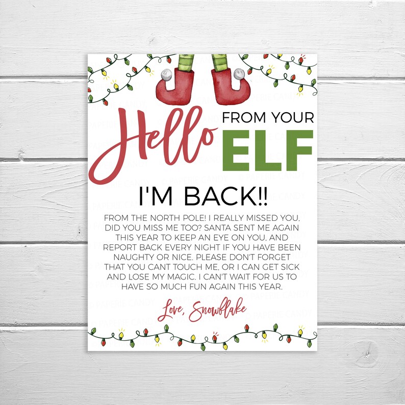 Editable Hello Elf Letter, Welcome Note I'm Back, Goodbye Elf Arrival ...