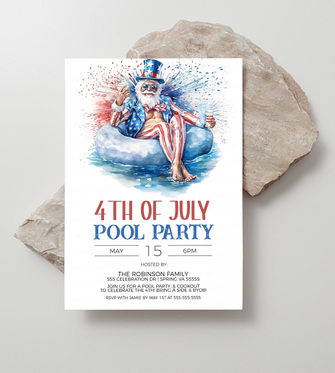 4th of July Pool Party Invitation, Independence Day Pool Party Invite ...