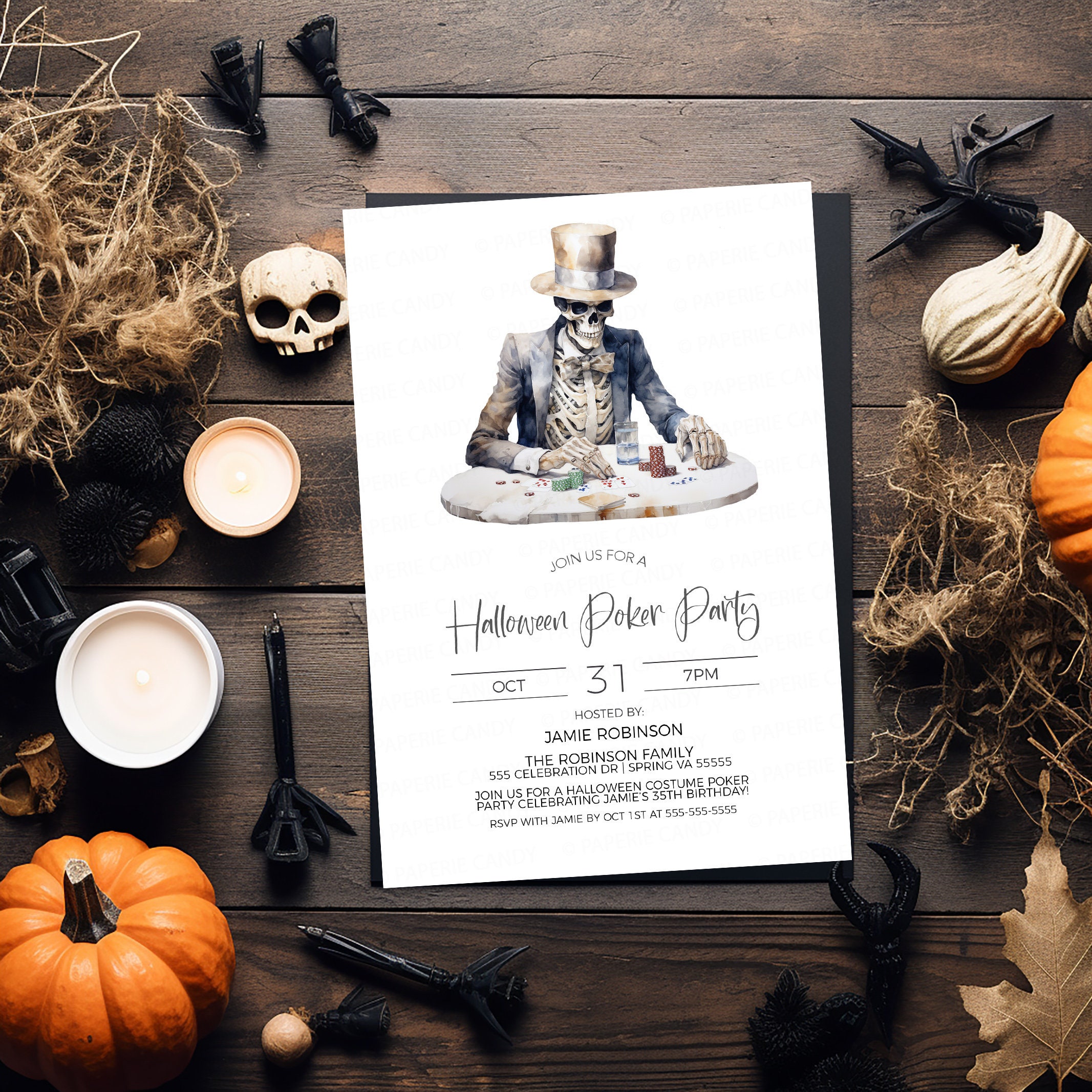 Halloween Poker Night Party Invitation, Halloween Poker Birthday Night ...