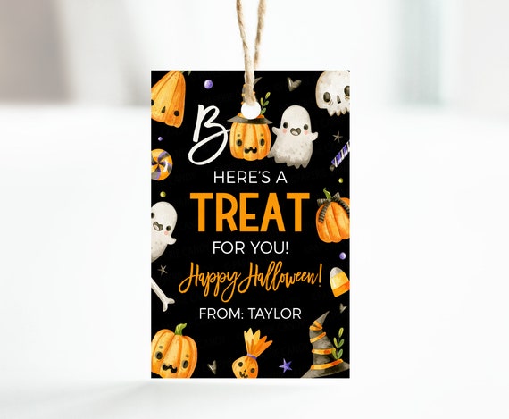 Halloween Treat Gift Tags, Boo Here's A Treat For You, Candy Chocolate ...