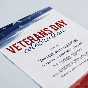 Veterans Day Invitation, Editable Patriotic Invite, 4th of July, Red ...