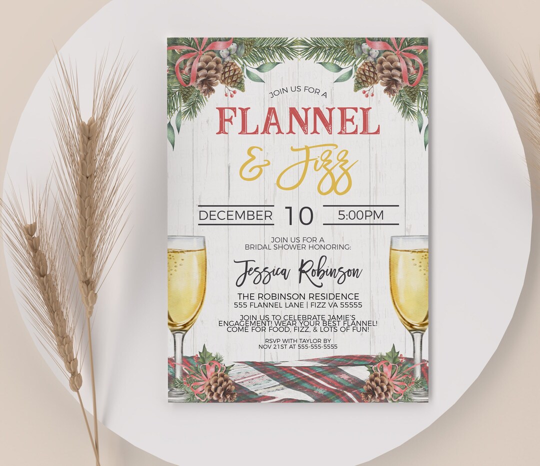 Flannel and Fizz Party Invitation, Plaid Bachelorette Invite, Flannel ...