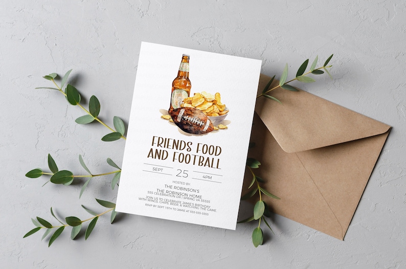 Football Party Invitation, Friends Food & Football Invite, BBQ Burger ...