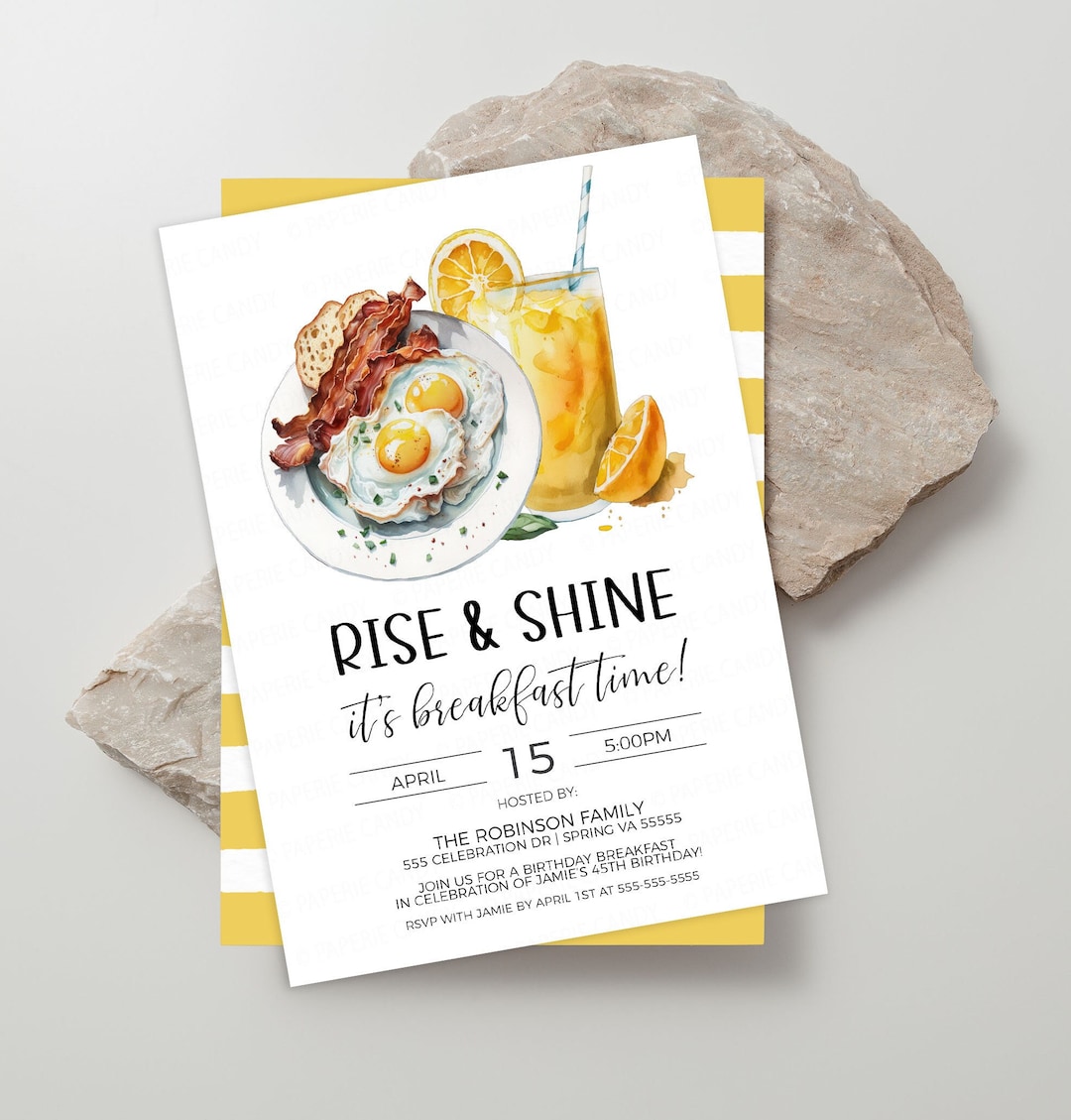 Breakfast Invitation, Rise & Shine It's Breakfast Time, Birthday ...