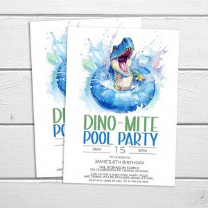 Dinosaur Pool Party Invitation, Dino Pool Party Invite, Dino-mite Pool ...