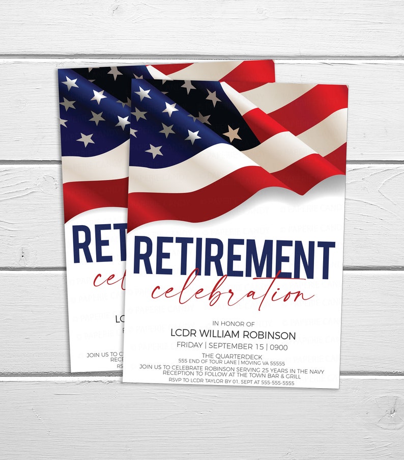 Military Retirement Ceremony Invitation, American Flag Invite, United ...