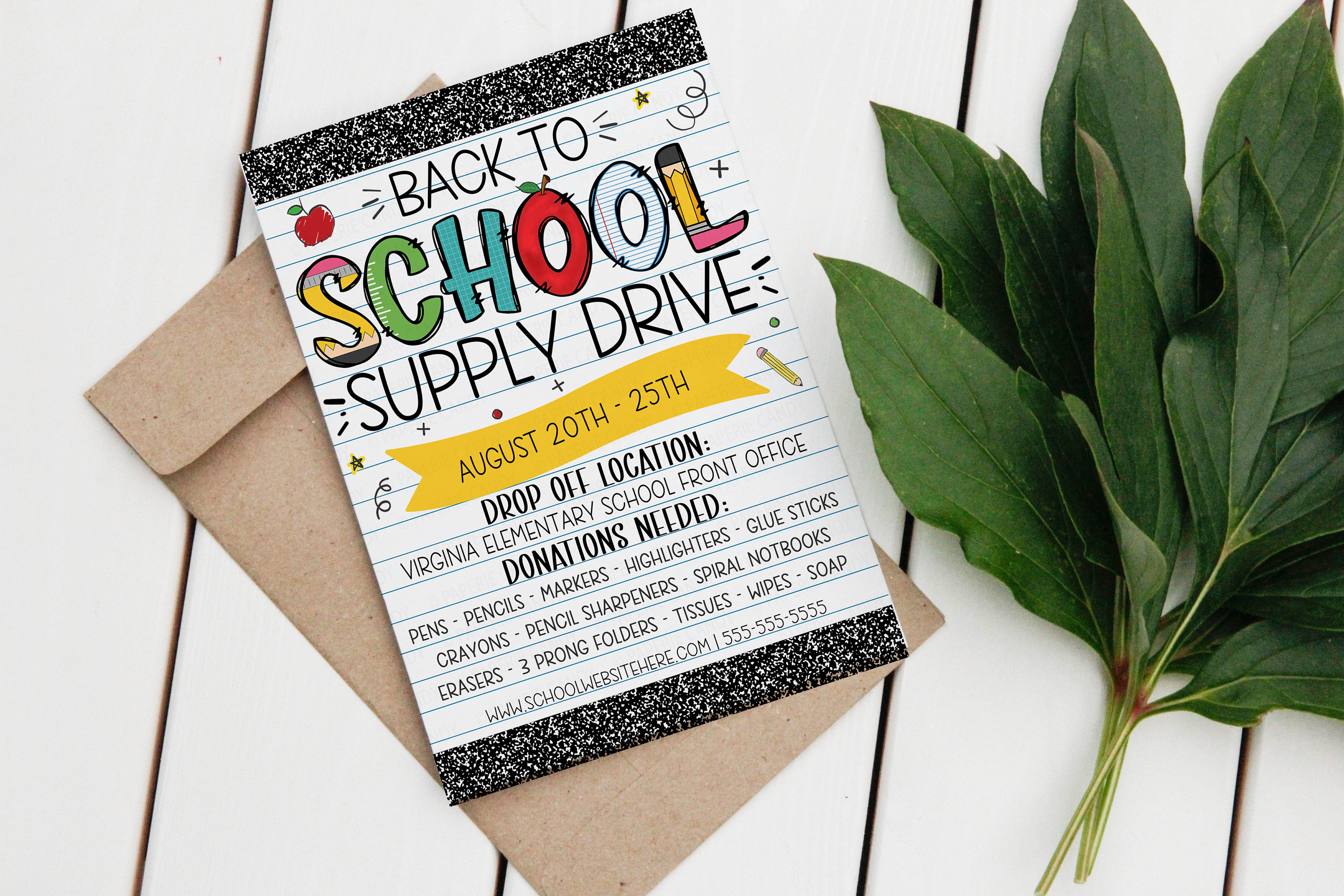 School Supply Drive Flyer, Printable Editable PTO PTA Flyer, Supplies ...