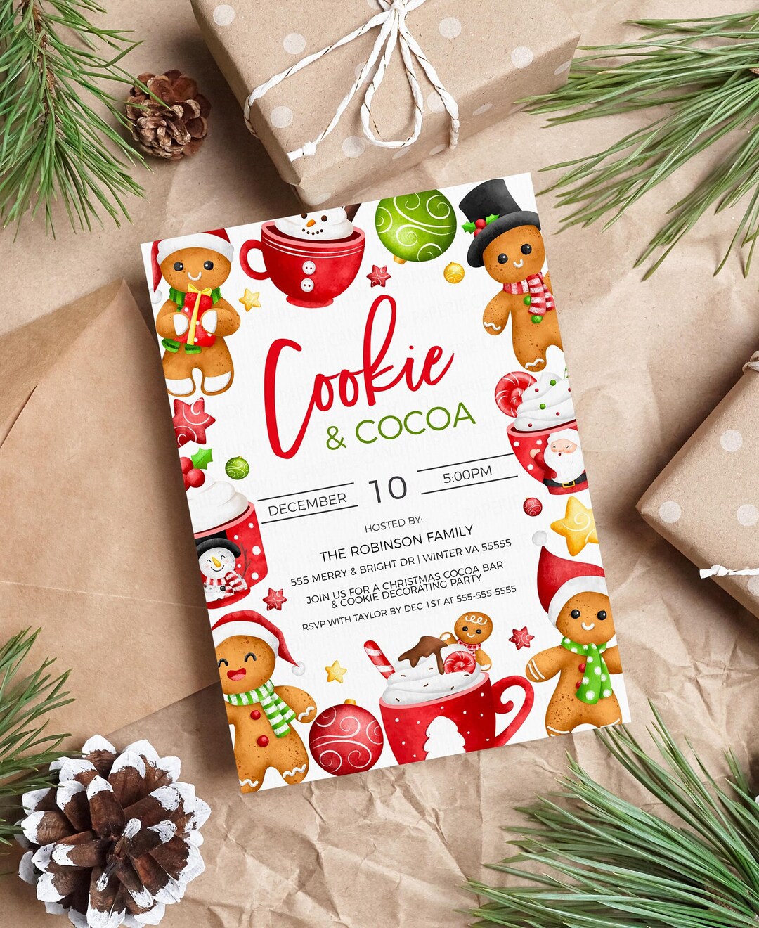 Editable Cookies & Cocoa Party Invitation, Cookie Decorating Party ...