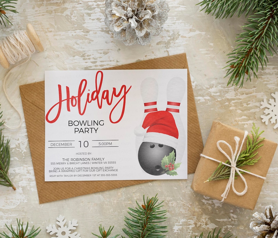 Christmas Bowling Party Invitation, Editable Holiday Bowling Invite ...