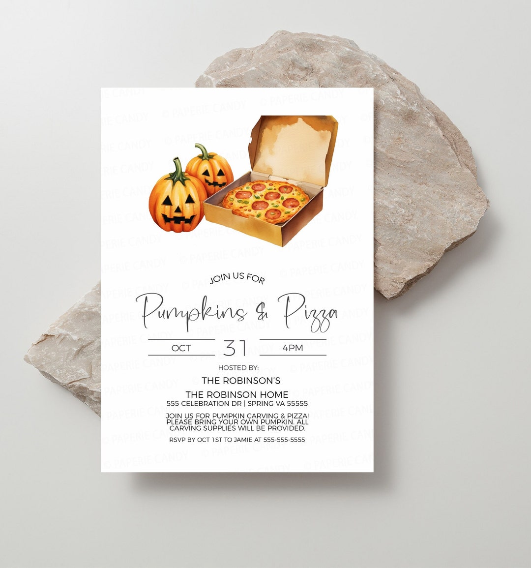 Pumpkin Carving and Pizza Party Invitation, Jack-o-lantern Carving ...