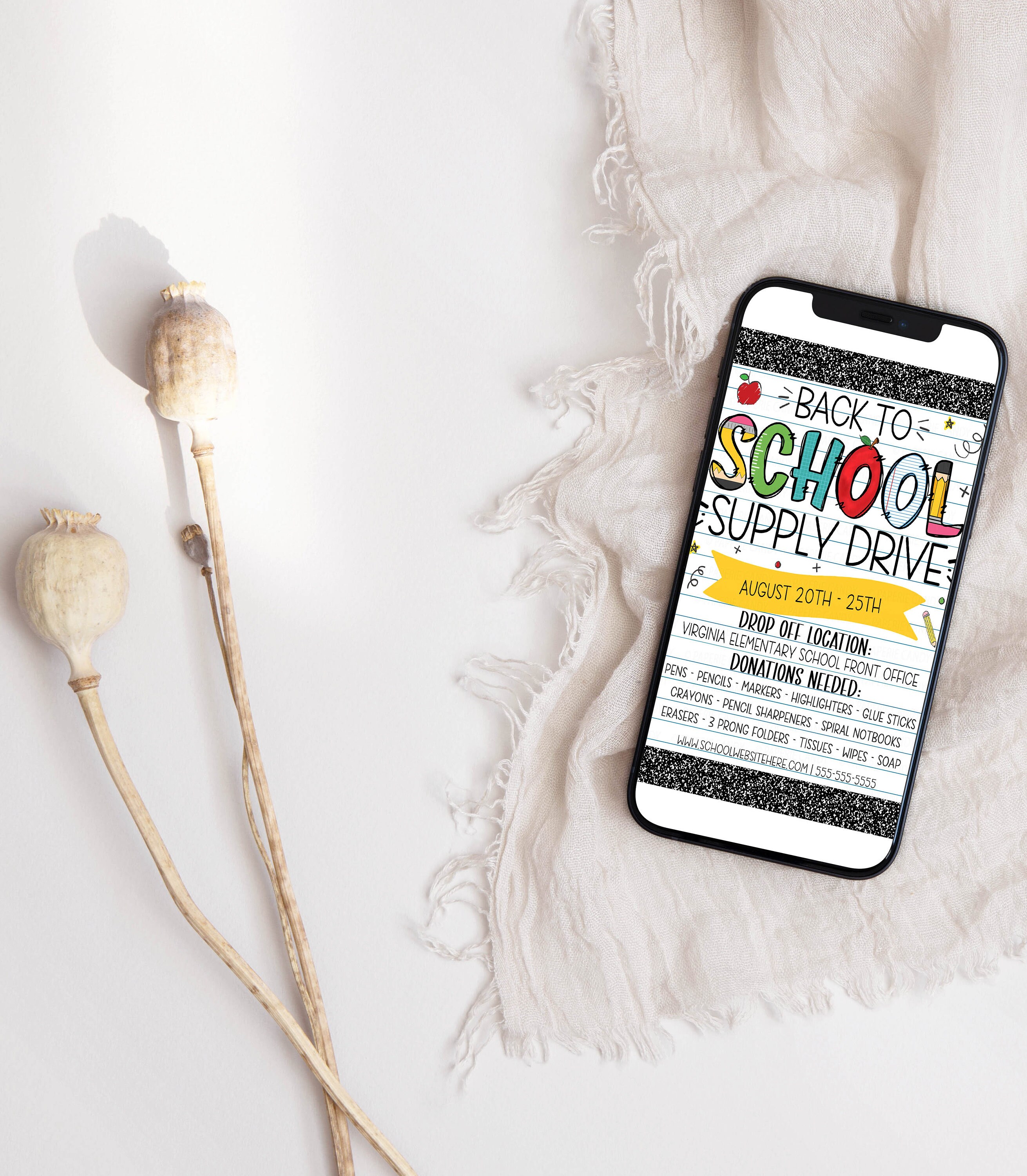 School Supply Drive Flyer, Printable Editable PTO PTA Flyer, Supplies ...