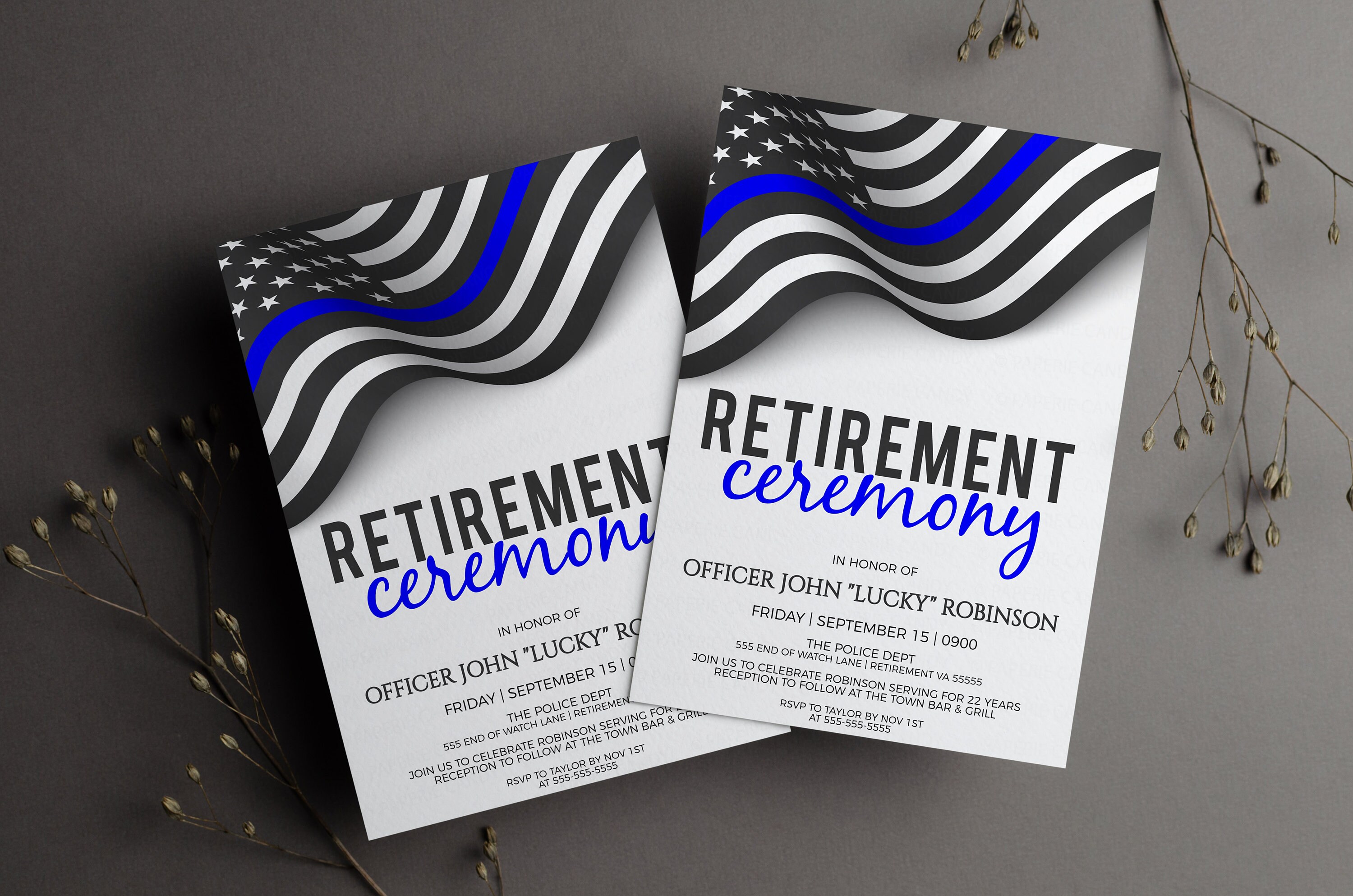 Police Officer Retirement Invitation Editable Thin Blue Line - Etsy