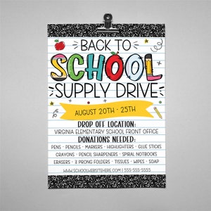 School Supply Drive Flyer, Printable Editable PTO PTA Flyer, Supplies ...