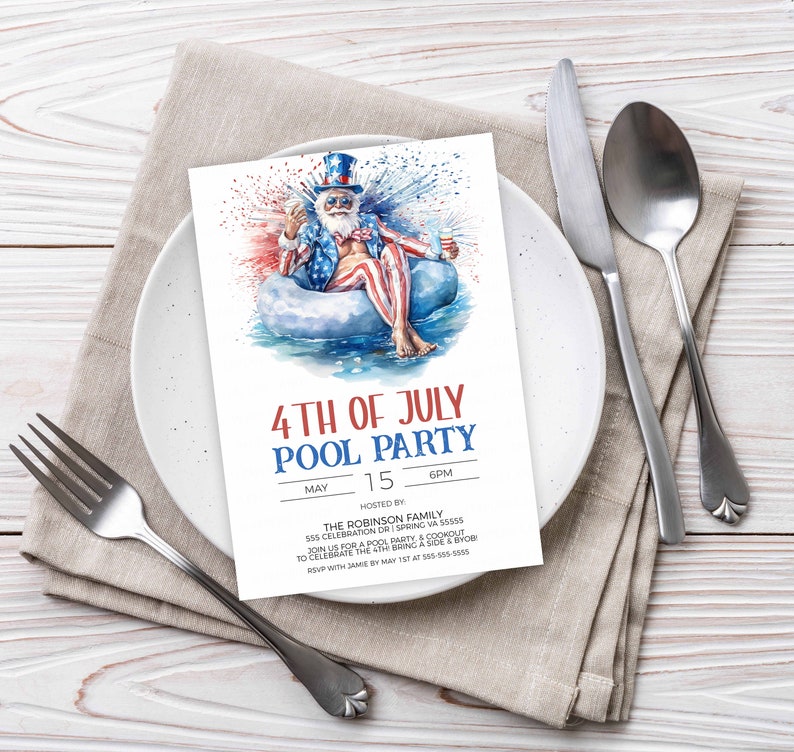 4th of July Pool Party Invitation Independence Day Pool Party - Etsy