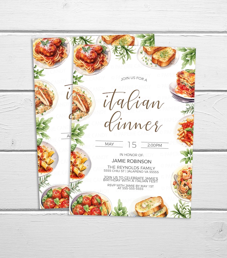 Italian Dinner Invitation Italian Theme Invite Pasta Dinner - Etsy