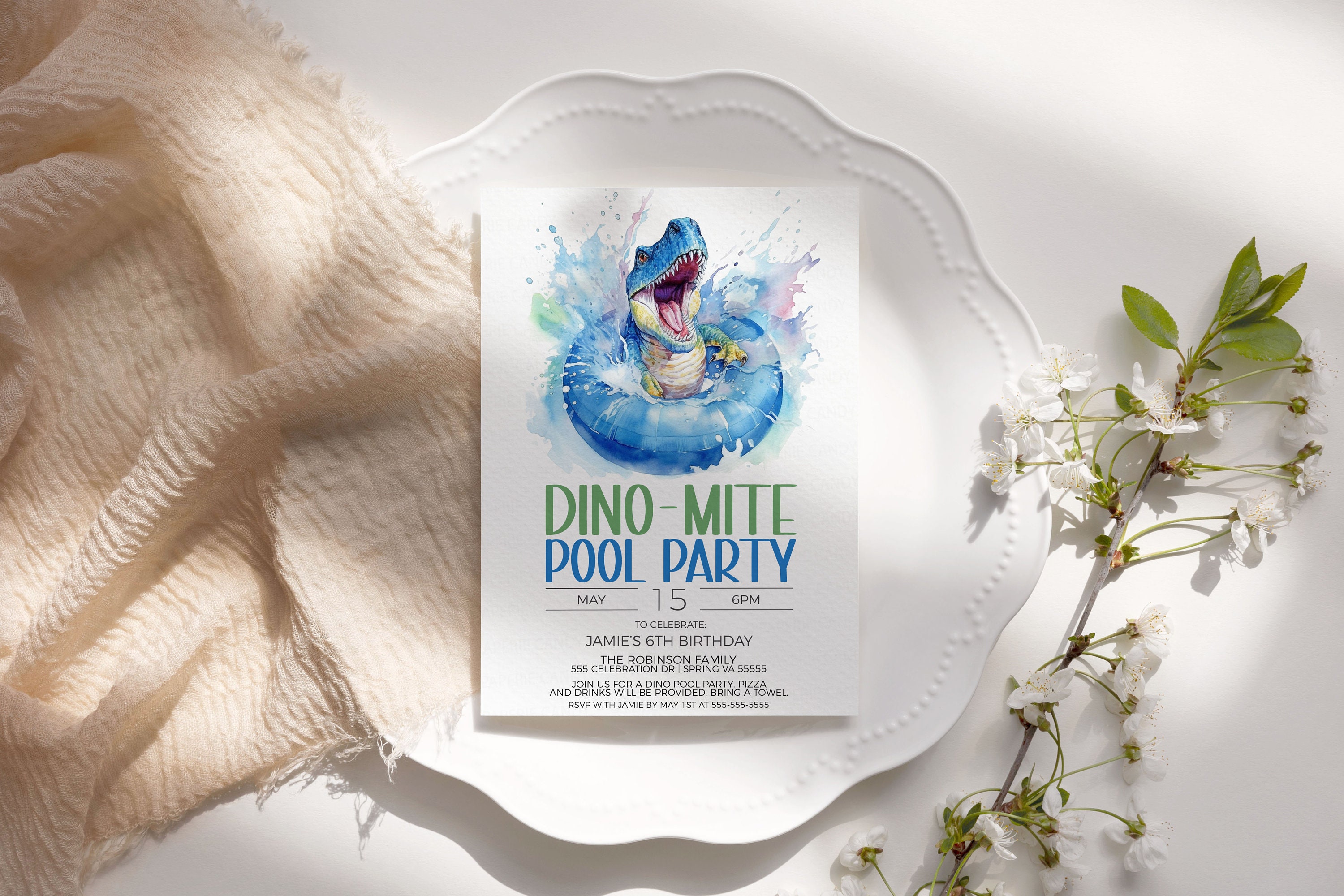 Dinosaur Pool Party Invitation Dino Pool Party Invite - Etsy
