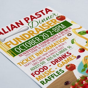 Editable Pasta Fundraiser Flyer, Spaghetti Italian Dinner Fundraising ...