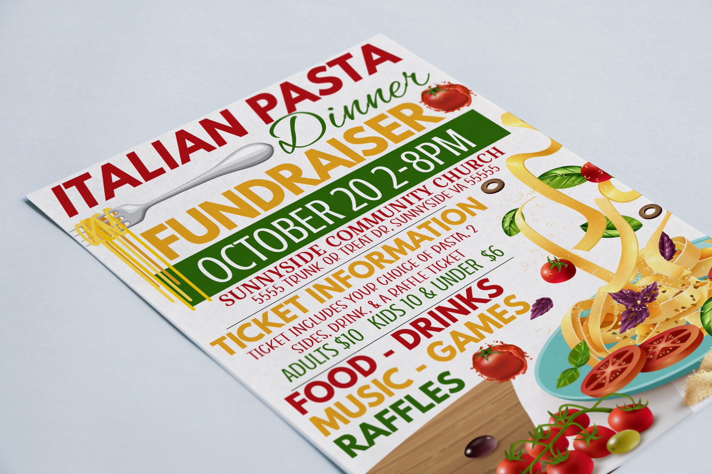 Editable Pasta Fundraiser Flyer, Spaghetti Italian Dinner Fundraising ...