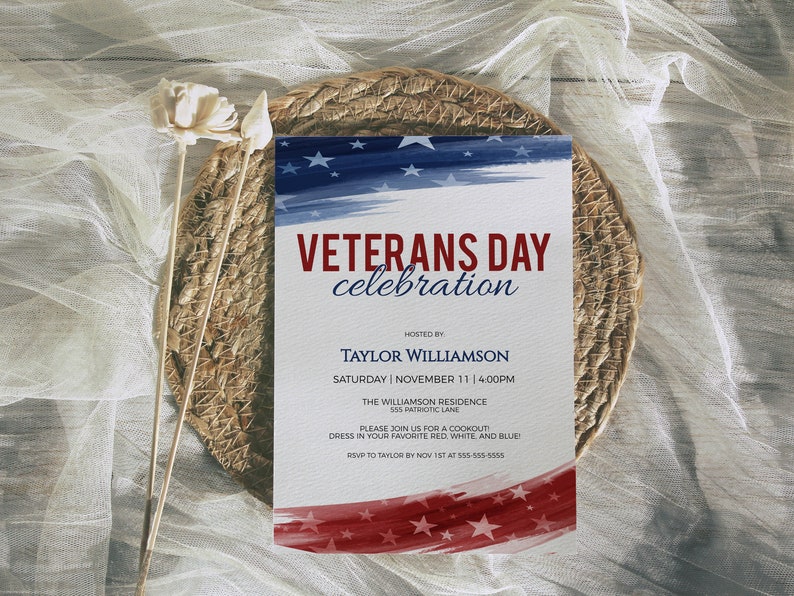 Veterans Day Invitation, Editable Patriotic Invite, 4th of July, Red ...