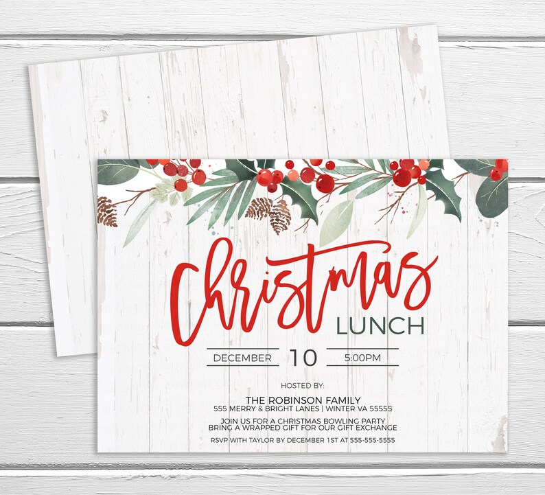 Editable Christmas Lunch Party Invitation, Brunch Luncheon Dinner ...