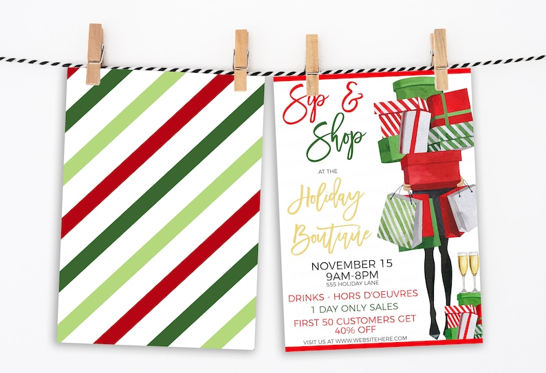 Editable Sip and Shop Invitation, Winter Holiday Christmas Invite ...