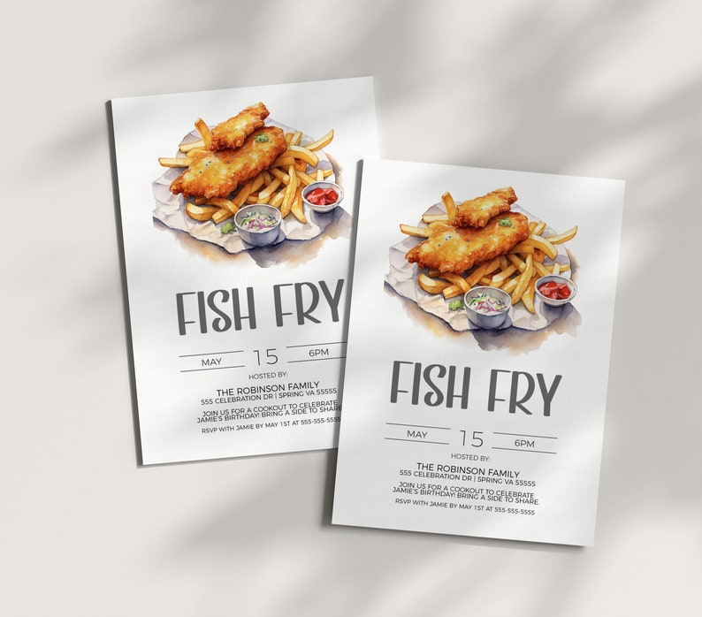 Fish Fry Invitation, Fish and Chips Invite, Seafood Birthday Party ...