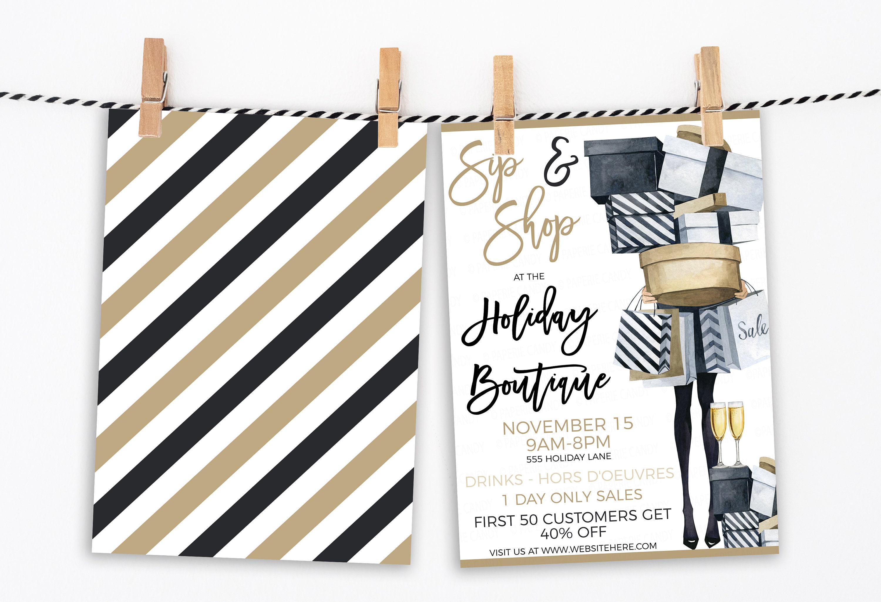 Editable Sip and Shop Invitation, Winter Holiday Christmas Invite ...