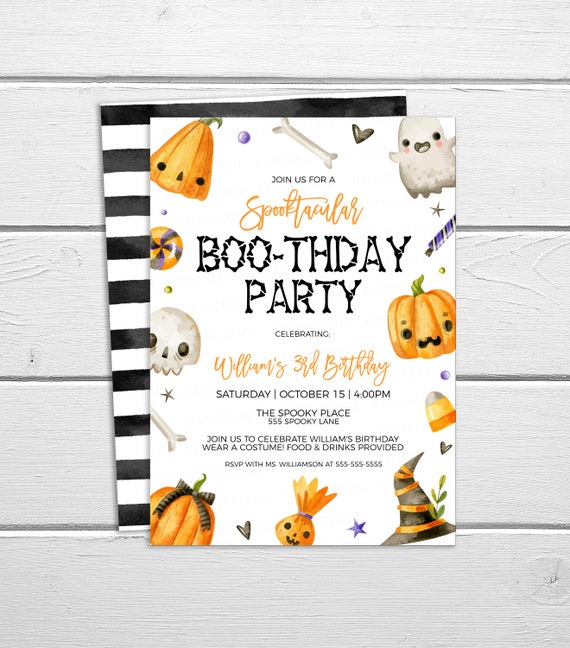 Editable Halloween Birthday Invitation, Boo-thday Kids Costume Party ...