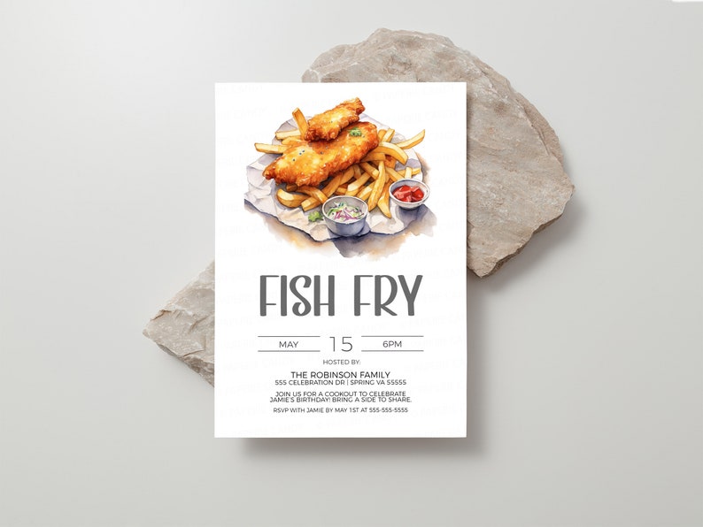 Fish Fry Invitation, Fish and Chips Invite, Seafood Birthday Party ...