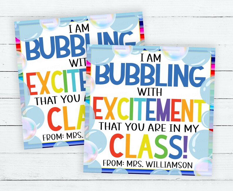 Back to School Bubbles Gift Tags, Bubbling With Excitement, First Day ...