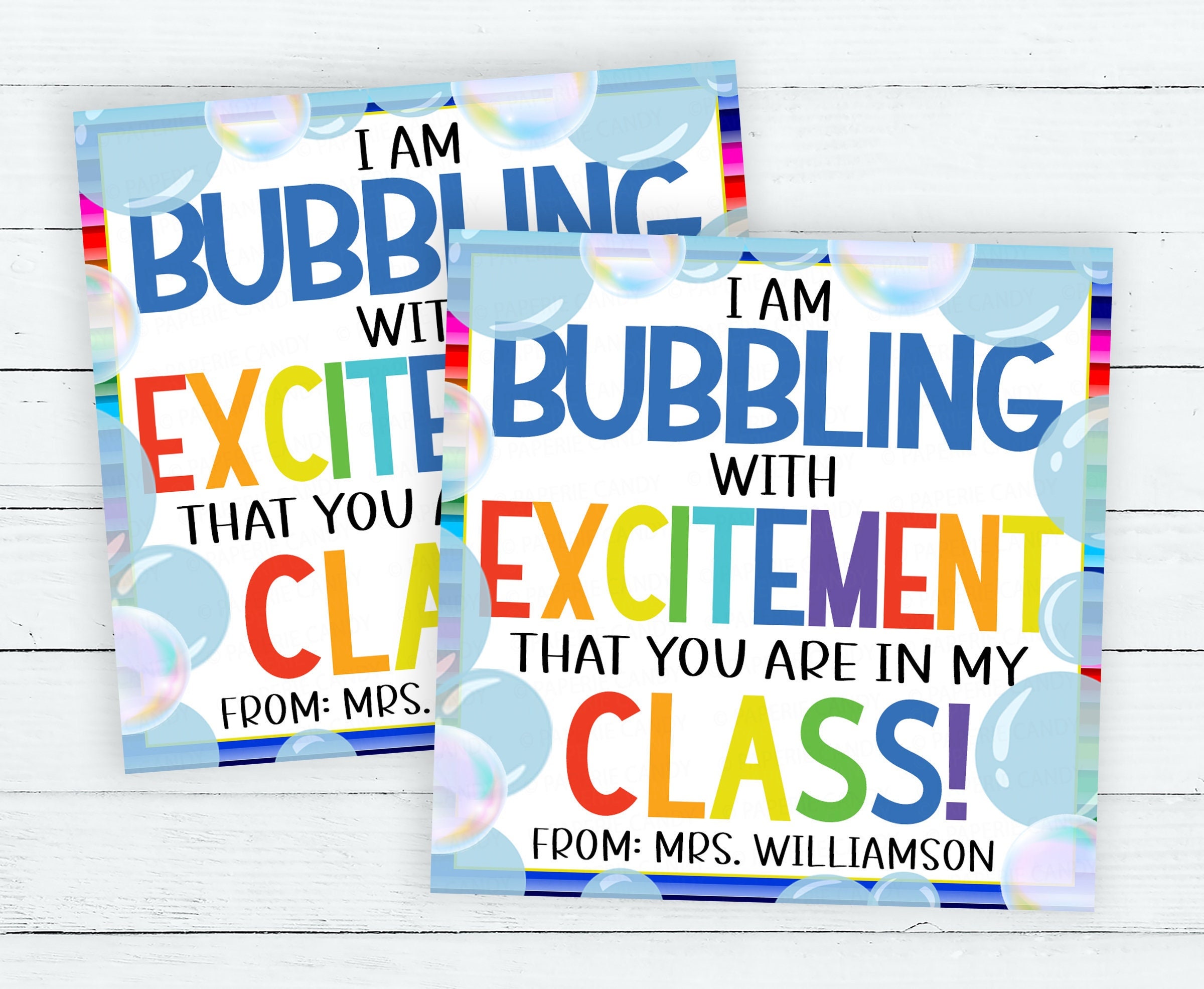 Back to School Bubbles Gift Tags, Bubbling With Excitement, First Day ...