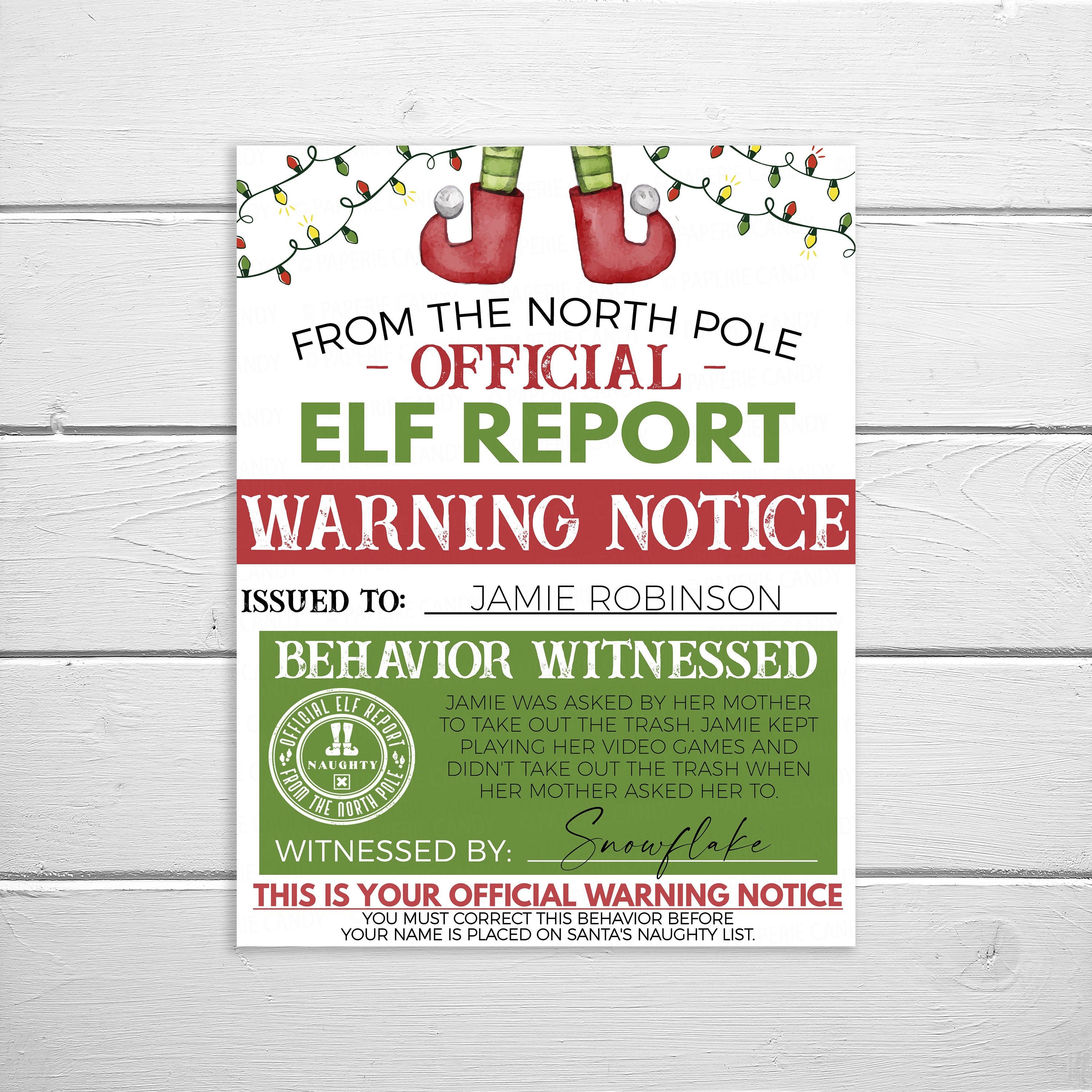 Elf Naughty Warning Report, Editable Elf Letter, Printable Elf Letter ...