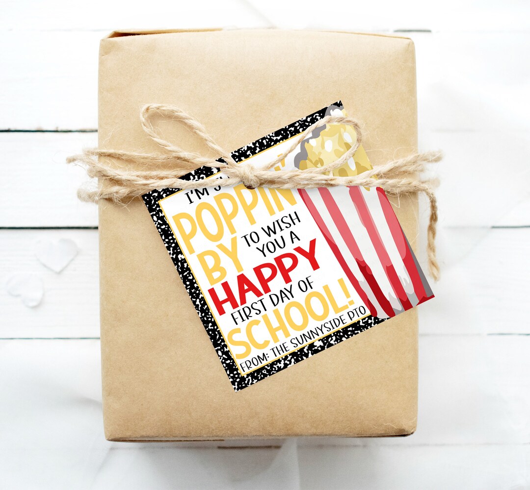 Back to School Popcorn Gift Tag, Poppin' by to Wish You A Happy First ...
