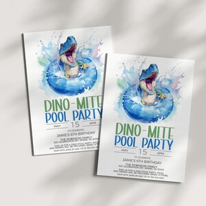 Dinosaur Pool Party Invitation, Dino Pool Party Invite, Dino-mite Pool ...