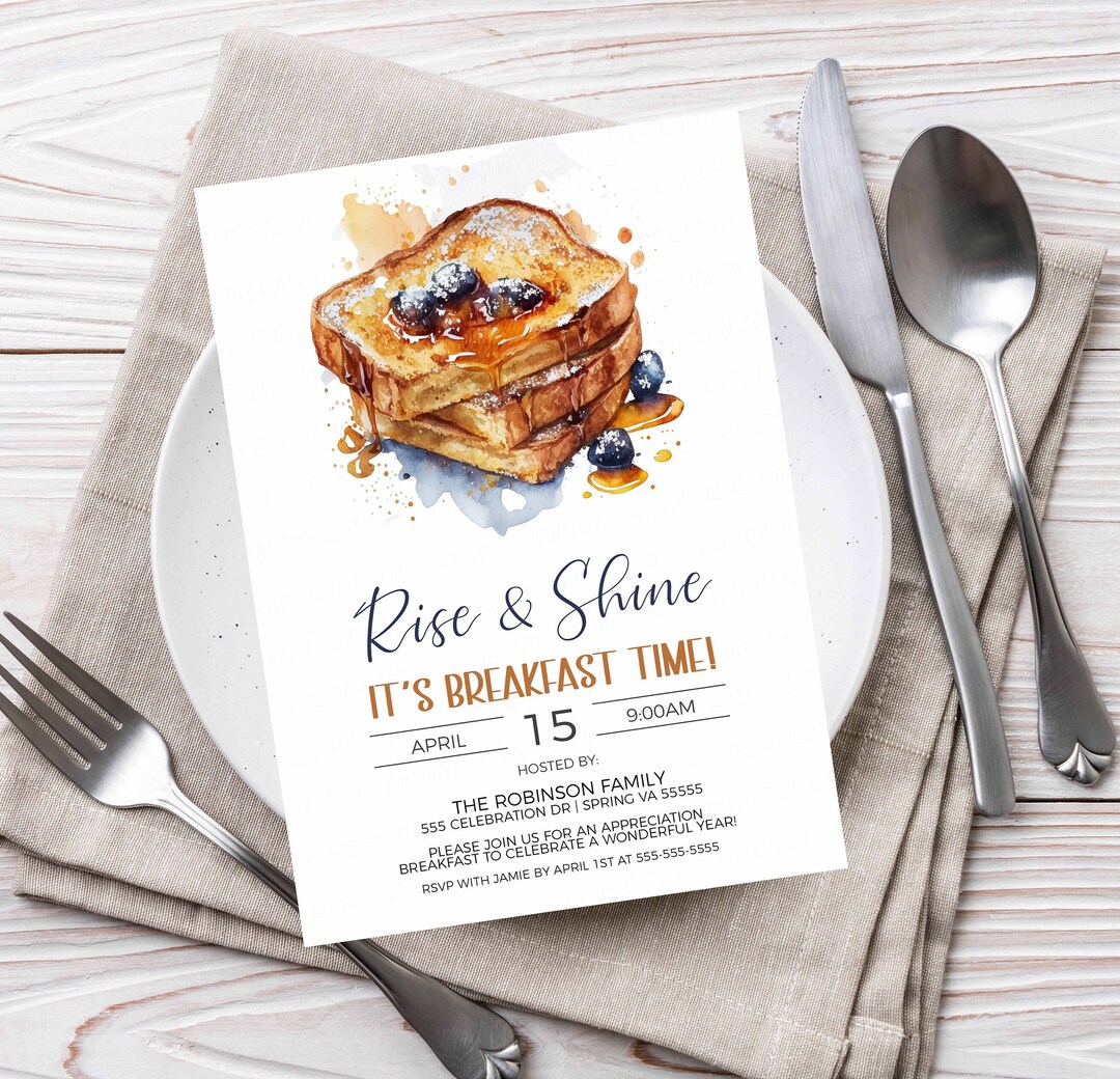 French Toast Invitation, Rise & Shine It's Breakfast Time, Birthday ...