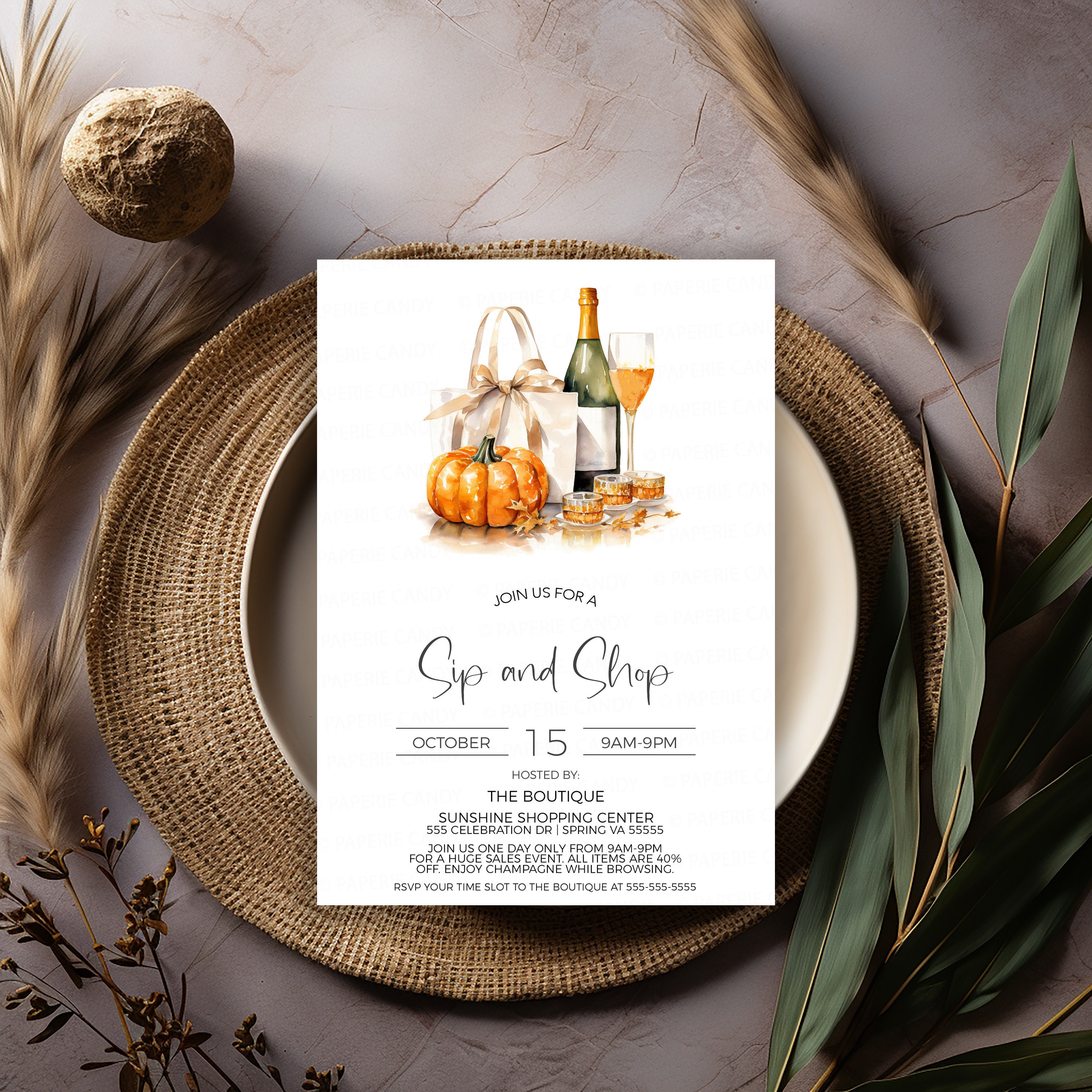 Fall Sip and Shop Invitation, Autumn Sip and Shop Invite, Thanksgiving ...