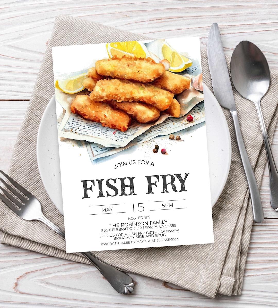 Fish Fry Invitation, Fish and Chips Invite, Seafood Birthday Party ...