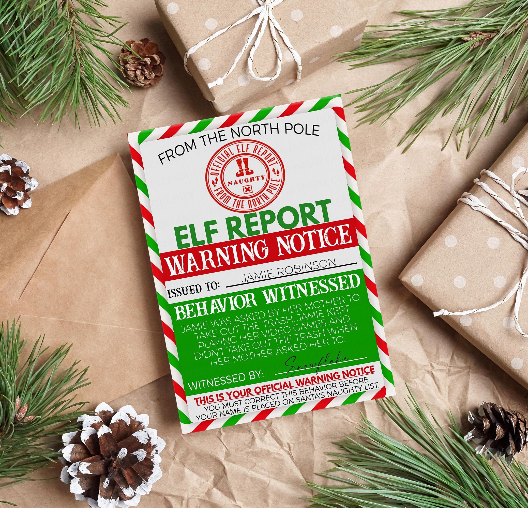 Elf Naughty Warning Report, Editable Elf Letter, Printable Elf Letter ...