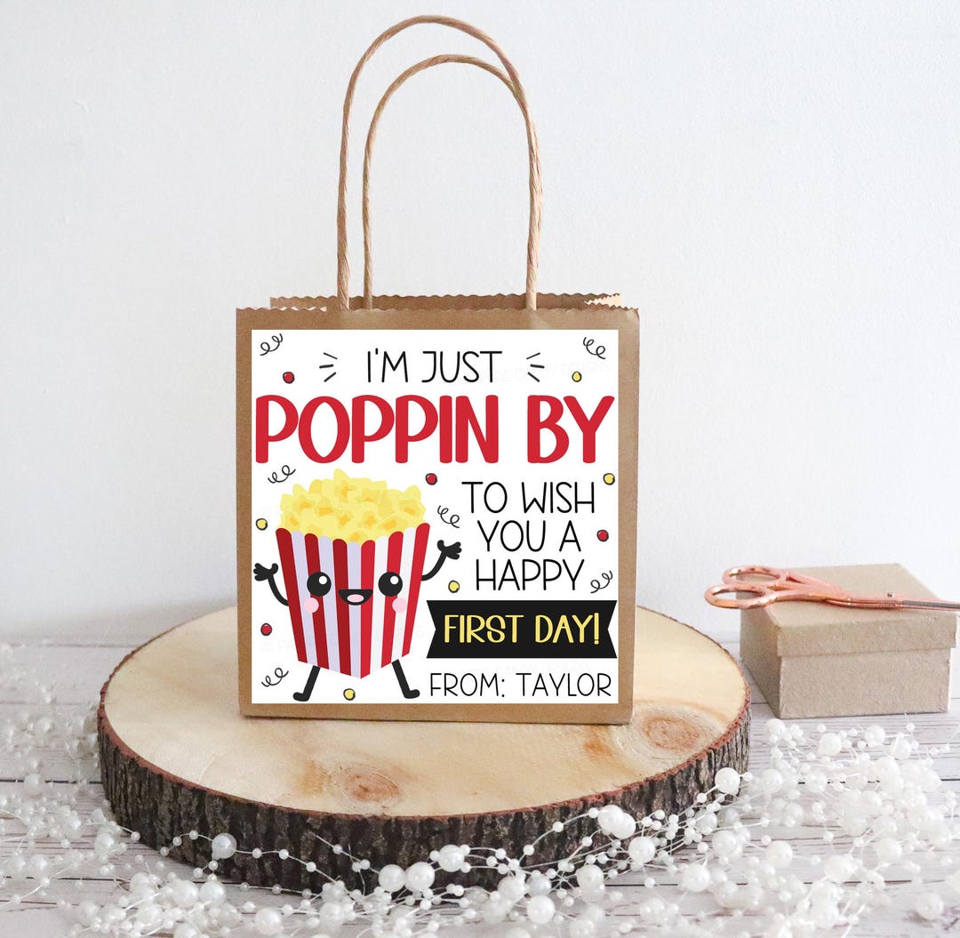 Back to School Popcorn Gift Tag, Poppin' by to Wish You A Happy First ...