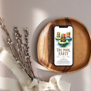 Tiki Pool Party Invitation, Tiki Water Park Party Invite, Hawaiian Pool ...