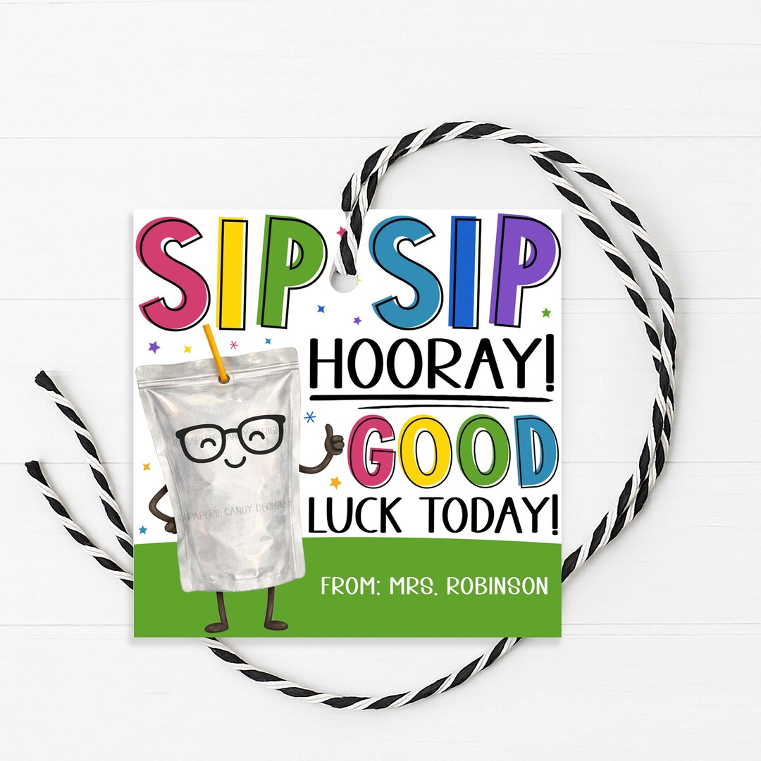 Drink Gift Tag, Good Luck Sip Sip Hooray Label, Drink Pouch, Kids ...
